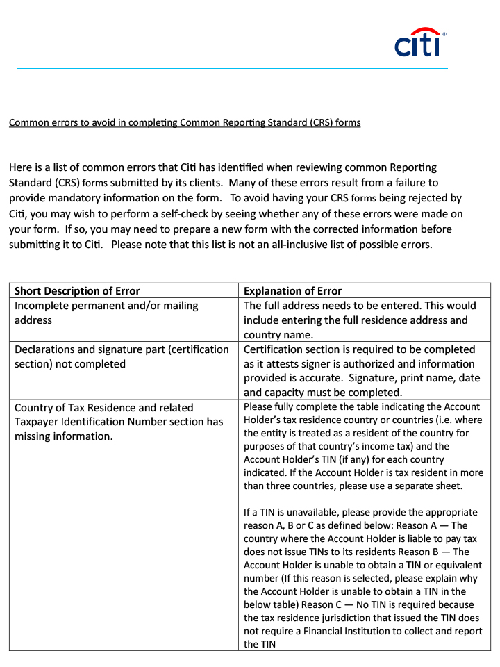 Common Reporting Standards (CRS) Overview